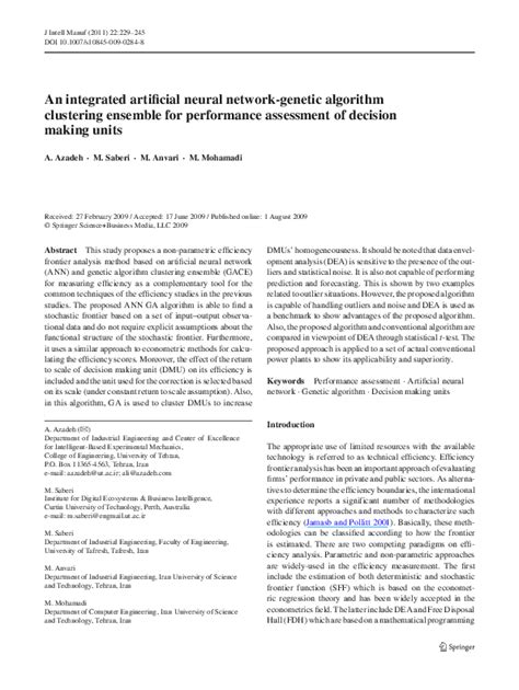 Pdf An Integrated Artificial Neural Network Genetic Algorithm Clustering Ensemble For