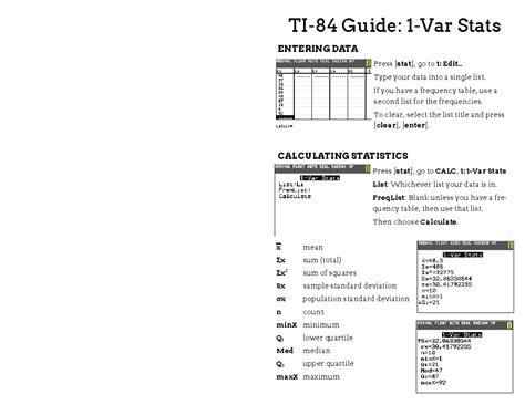 Calculator 1 Var Guide Ti 84 Guide 1 Var Stats Entering Data Press