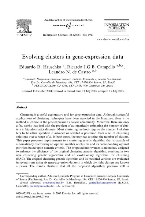 Pdf Evolving Clusters In Gene Expression Data