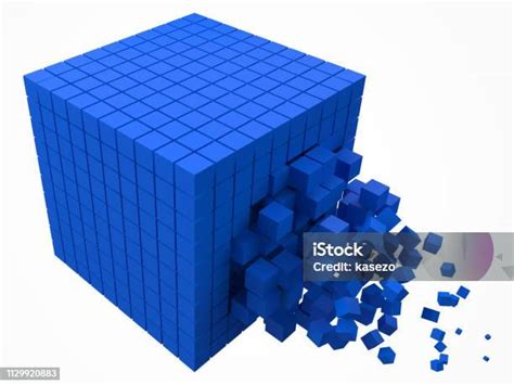 녹이는 데이터 블록 작은 파란색 큐브로 만든 3 차원 픽셀 스타일 벡터 일러스트입니다 3차원 형태에 대한 스톡 벡터 아트 및 기타 이미지 3차원 형태 0명 개념