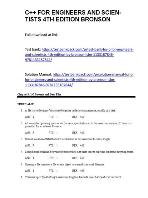C For Engineers And Scientists 4th Edition Bronson Test Bank Download Pdf Computer File