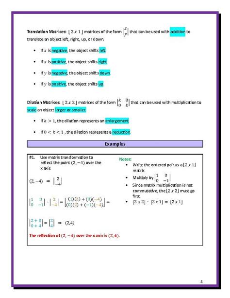 Matrices As Transformations Notes Examples Handout Hw And Assessment