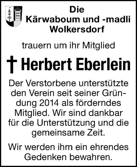 Traueranzeigen Von Herbert Eberlein Trauernnde