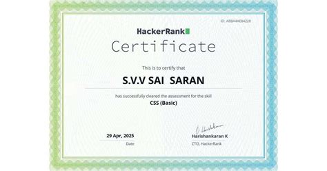 Hackerrank Skill Certificate Sanam Veera Venkata Sai Saran
