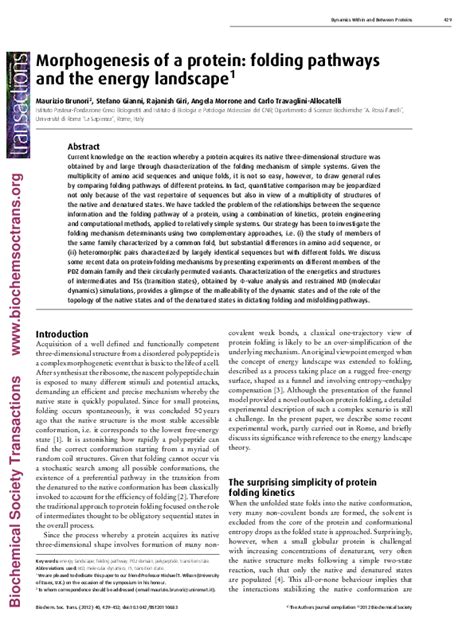 Pdf Morphogenesis Of A Protein Folding Pathways And The Energy