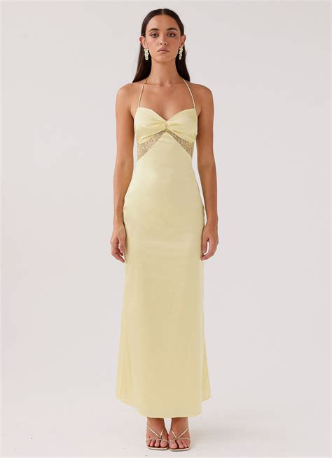 Dream Sight Lace Satin Maxi Dress Lemon Peppermayo