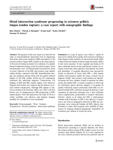 Pdf Distal Intersection Syndrome Progressing To Extensor Pollicis Longus Tendon Rupture A