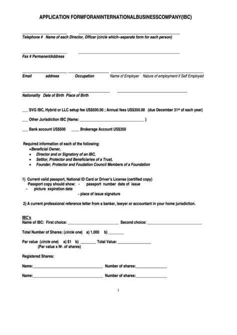 Application Form For An International Business Company Ibc Printable Pdf Download