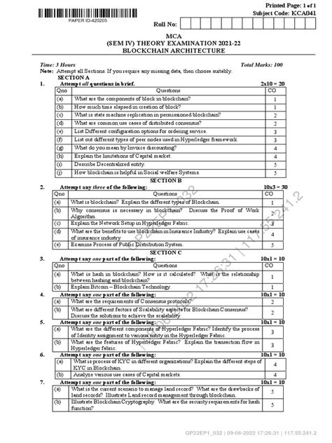 Mca 4 Sem Blockchain Architecture Kca041 2022 Pdf Information