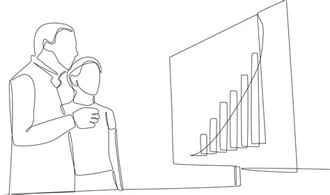 Continuous One Line Drawing Businessman Team Analyzing Project Planning