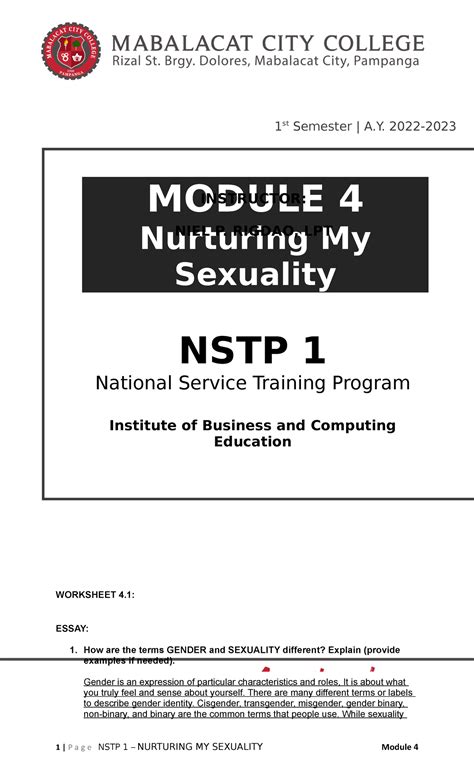 NSTP1 Module 04 Popcom 2022 WORKSHEET 4 ESSAY How Are The Terms GENDER And SEXUALITY