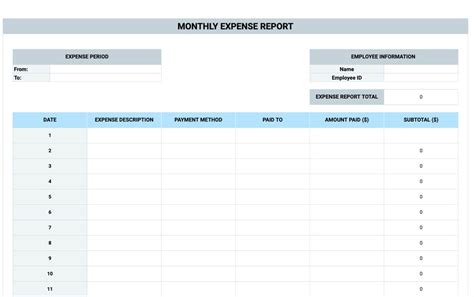 Expense Form Template Excel