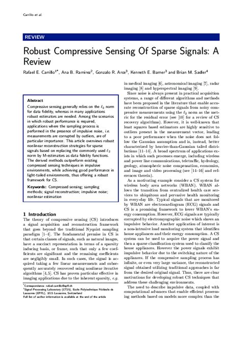 Pdf Robust Compressive Sensing Of Sparse Signals A Review
