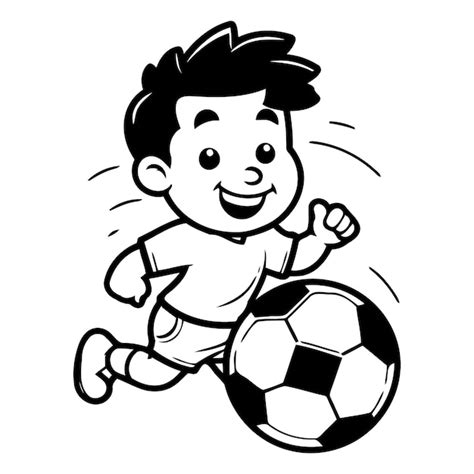 축구를 하는 작은 소년 만화 터 일러스트레이션aaa 프리미엄 벡터