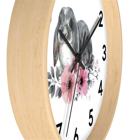 Rabbit Clock Rabbit Floral Wall Clock Rabbit Gifts Rabbit Etsy