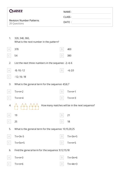 Number Patterns Worksheets Grade 7