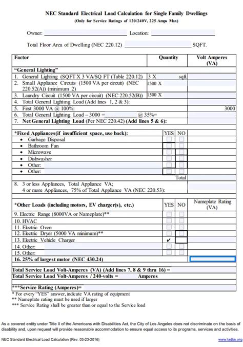 Ladbs Nec Standard Electrical Load Calculation ≡ Fill Out Forms Worksheets Library