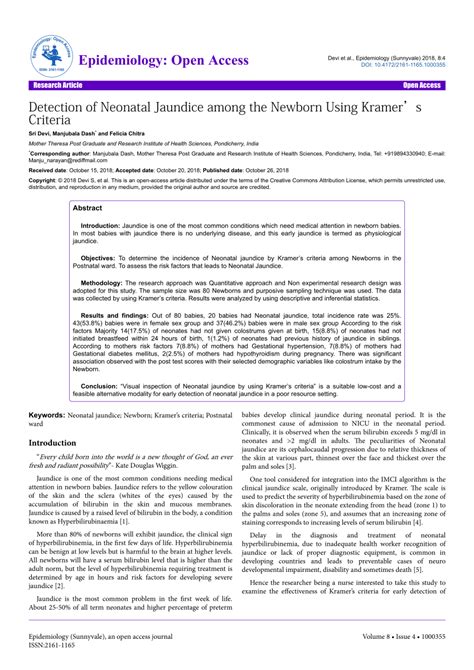Pdf Detection Of Neonatal Jaundice Among The Newborn Using Kramers Criteria