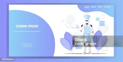 현대 로봇 요리사 들고 덮여 플래터 서빙 트레이 인공 지능 기술 요리 요리 요리 개념 수평 전체 길이 복사 공간 로봇에 대한