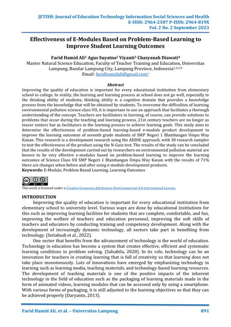PDF Effectiveness Of E Modules Based On Problem Based Learning To Improve Student Learning