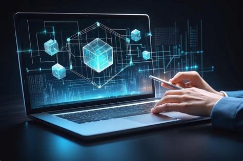 Premium Photo Hologram Of Virtual Blocks Blockchain Technology With