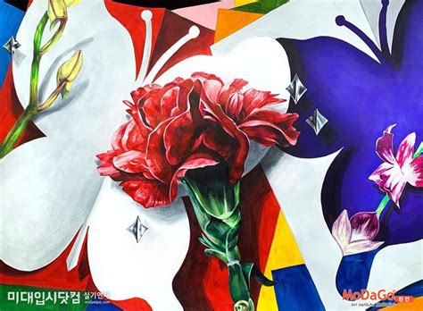 기초디자인 학생 수업작 장미꽃 나비패턴 천안 모두다른고양이 미술학원 미술학원 작품갤러리 실기연재