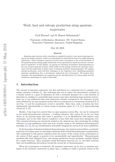 Pdf Work Heat And Entropy Production Along Quantum Trajectories