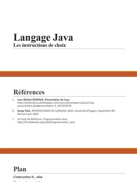 03 les instructions de choix en java pdf java langage de programmation informatique