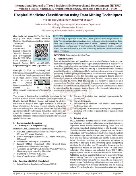 Hospital Medicine Classification Using Data Mining Techniques Pdf