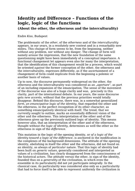 Pdf Identity And Difference Functions Of The Logic Logic Of The