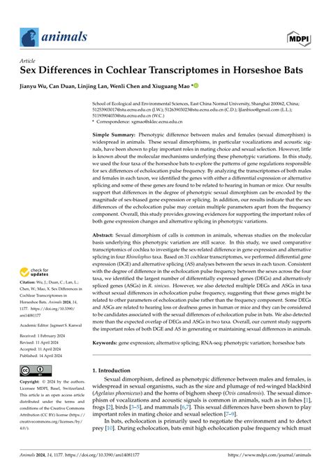 Pdf Sex Differences In Cochlear Transcriptomes In Horseshoe Bats Pdf Sex Differences In Cochlear Transcriptomes In Horseshoe Bats