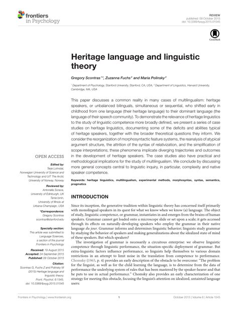 Pdf Heritage Language And Linguistic Theory