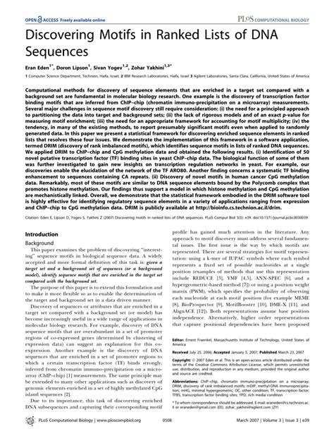 Pdf Discovering Motifs In Ranked Lists Of Dna Sequences
