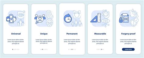 Advantages Of Biometric Data Light Blue Onboarding Mobile App Screen Walkthrough 5 Steps