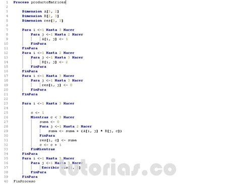 Arreglos PSeint Producto Entre Dos Matrices Tutorias Co