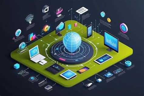 Premium Photo Technology Integrated 3d Web Icons Digital Network Isometric Progress Concept