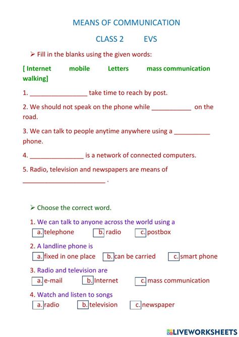 Means Of Communication Worksheet