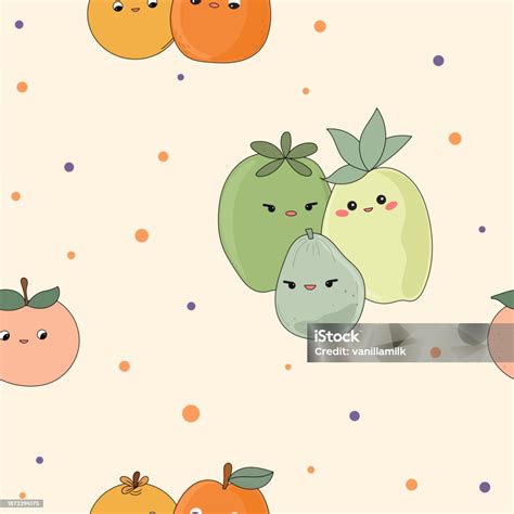 완벽 한 귀여운 귀여운 과일 캐릭터 섬유 직물 패턴 배경입니다 낙서 과일 기호 포장지 견본 인쇄 템플릿 가을에 대한 스톡 벡터 아트 및 기타 이미지 Istock
