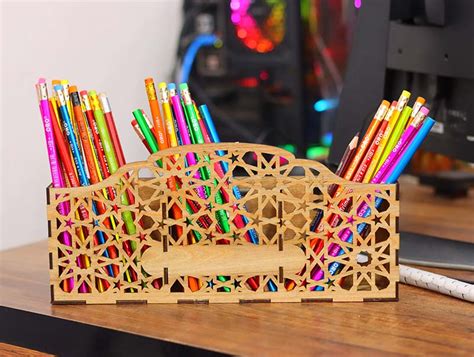 Laser Cut Pen Holder Template Desk Organizer 3mm Vector File Vectors File