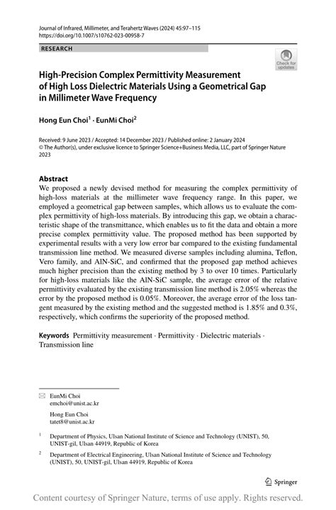 High Precision Complex Permittivity Measurement Of High Loss Dielectric Materials Using A