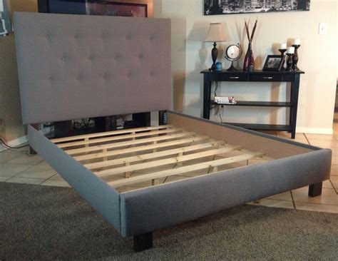 Queen Or Full Size Headboard And Bed Frame Gray Linen Upholstered Upholstered Bed Frame King