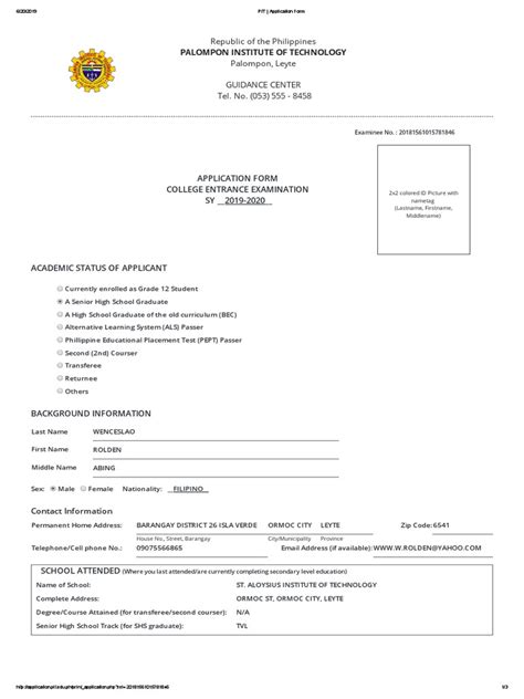 Pit Application Form Pdf Pdf University And College Admission