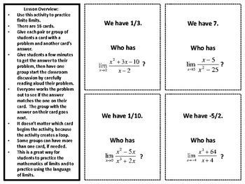 Finite Limits We Have Who Has By Lynda Wyse TpT