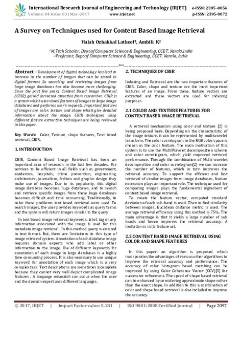 Pdf A Survey On Techniques Used For Content Based Image Retrieval