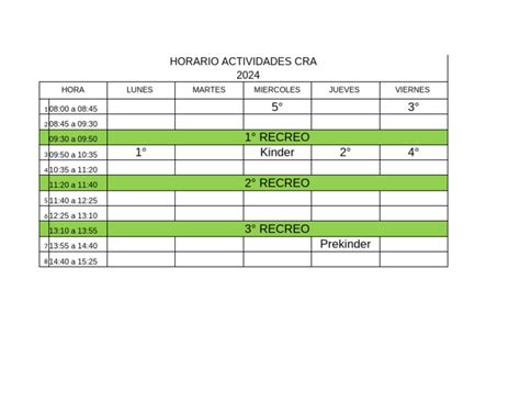 Horario Actividades Cra Ejemplo Pdf