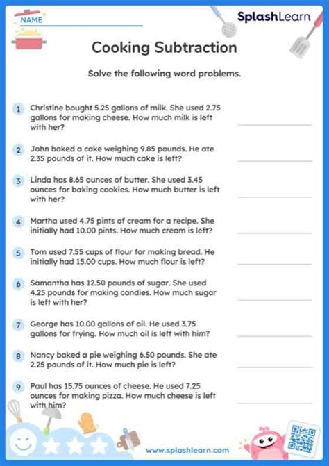 Subtract Decimal Numbers With 2 Decimal Place Cooking Word Problems