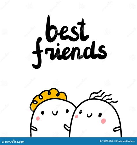 Best Friends Hand Drawn Illustration With Cute Female Friendship