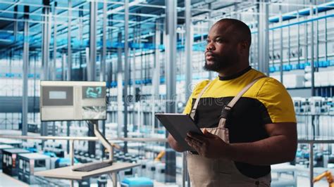 Photovoltaics Smart Factory Specialist Analyzing Data Using Tablet Stock Footage Video Of