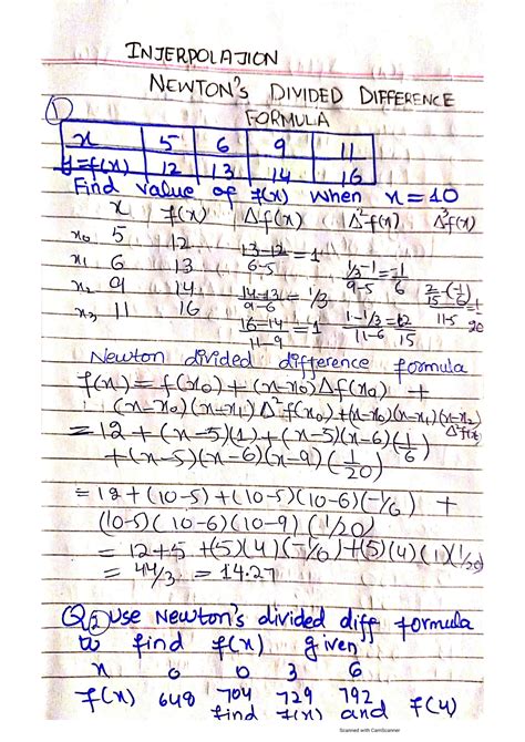 SOLUTION Newton Divide Formula Example Numerical Analysis Studypool
