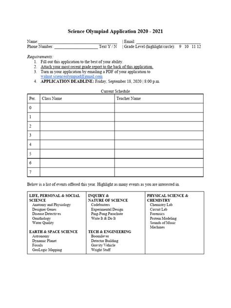 Science Olympiad Application 2020 2021 Requirements Pdf Science